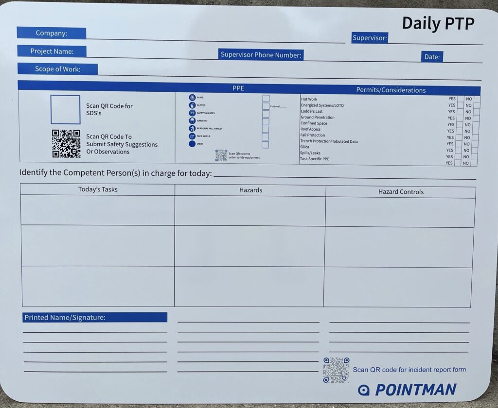 Pointman Pre-Task Plan Board - Pointman Safety